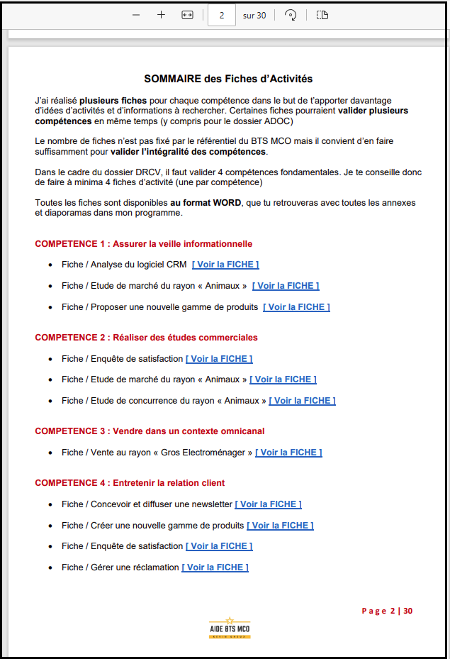 Pack PROFESSIONNEL du BTS MCO : Dossier DRCV + Dossier ADOC + Guide mé – AIDE BTS MCO